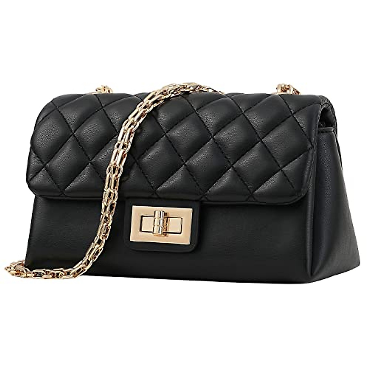 Crossbody Bags for Women Small Quilted Faux Leather Cute Cross Body Bag Purses for Women Designer Shoulder Bag Trendy Women's Crossbody Handbags Fashion Light Weight Chain Strap Purse Black
