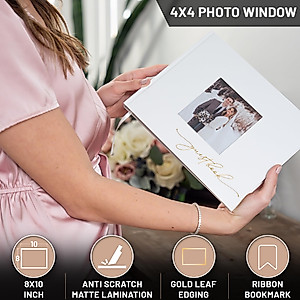 Wedding Guest Book - 8" x 10" Keepsake Guest Book for Party, Anniversary, Retirement, Graduation Sign-in & Photos with 2 Multi-Colored Photo Sticker Sheets, Golden Pen and Bookmark