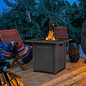 VINGLI Propane Fire Pit, 28 "Gas Firepit Table, 40,000 BTU Outdoor Fire Pit Table with Lid and Volcanic Stone, Cover, Unique Finish for Patio Garden or Thanksgiving - Black