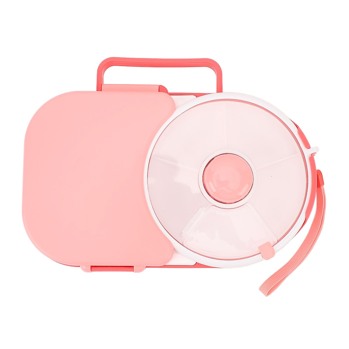 Snack Rotating Divider, Pinkish Fruit Spinner Organizer with Lid, Portable Livmo Snack Tray for Home Office Kids Lunch