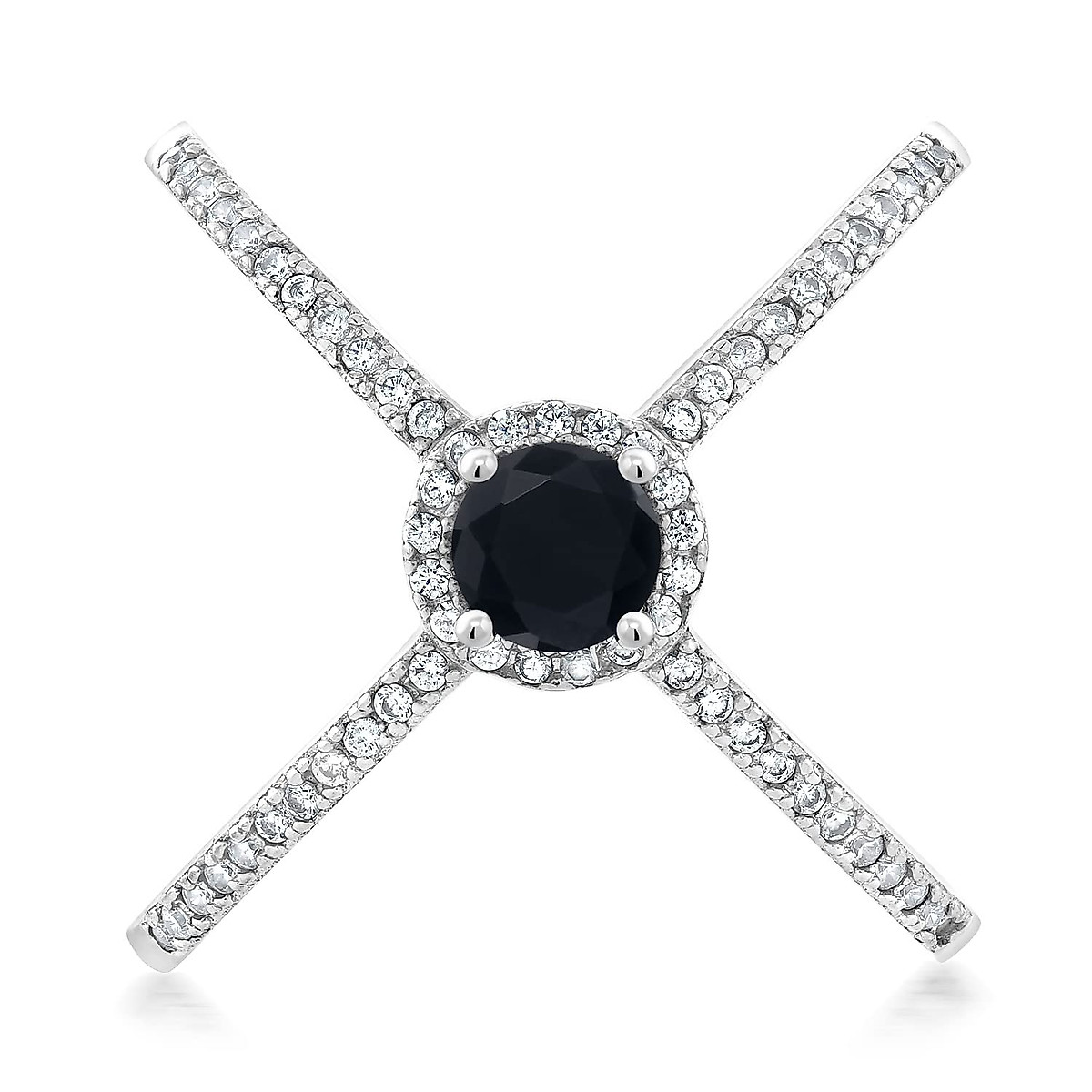 Gem Stone King 925 Sterling Silver Black Onyx Criss Cross X Ring For Women (1.29 Cttw, Round 5MM, Gemstone Birthstone, Available In Size 5, 6, 7, 8)