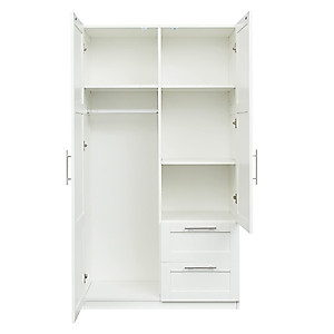 High Wardrobe and Kitchen Cabinet with 2 Doors, 2 Drawers and 5 Storage Spaces,White