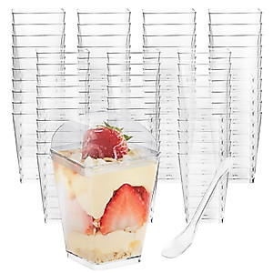 Monrocco 50 Pack 5 oz Plastic Dessert Cups with Lids and Spoons, Mini Parfait Cups with Lids Appetizer Cups for Party, Clear Mini Dessert Cups with Spoons Yogurt Dessert Shooter Cups for Pudding