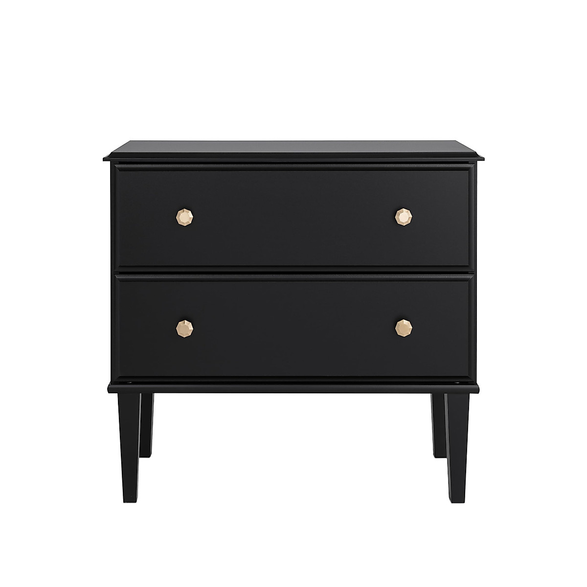 Prepac Lux Nightstand Bedside Table, Black Nightstand for Bedroom, End Table with 2 Drawers 16" D x 27.75" W x 25" H, BDNR-2302-1