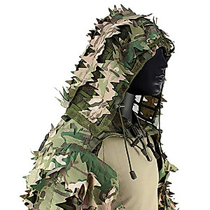 ROCOTACTICAL Sniper Ghillie Viper Hood with 3D Laser-Cut Leaves, Tactical Ghillie Suit Foundation for Wargame, Hunting, Airsoft, Sniper Coat, CP Multicam