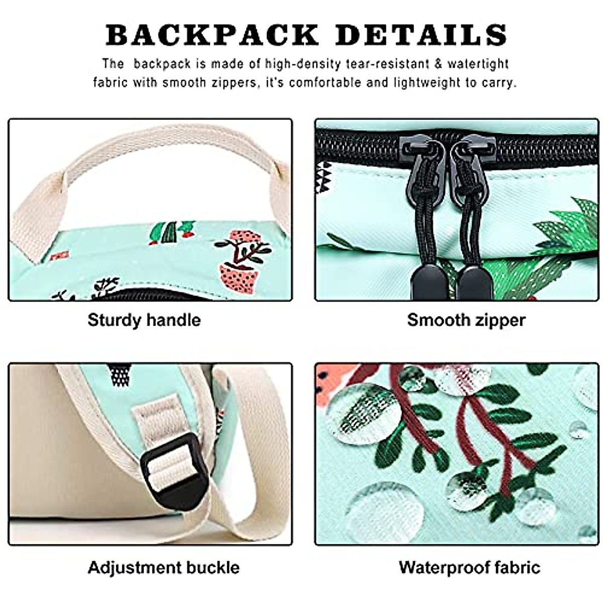 LIMHOO School Bags for Teen Girls, Teenagers School Backpack, Bookbag with Lunch Box Pencil Case (Cactus)