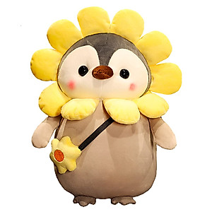 Seyomi Cute Penguin Flower Plush Stuffed Animal Penguin Plushies with Yellow Flower Outfit Gifts, 9.8 inches