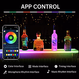 Cimcame Led Lighted Liquor Bottle Display Shelf Set of 2 with Remote&APP Control 32 Inch Floating Wall-Mounted Illuminated Marquee Lighting Shelves for Home Commercial Bar