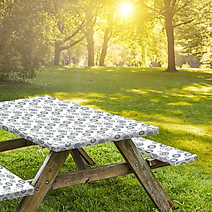 KENOBEE 6ft Picnic Table and Bench Fitted Cover, 72" Flannel Backing Elastic Edge Waterproof Wipeable Plastic Cover Fitted Vinyl Tablecloth for Home Goods Indoor Outdoor Patio, Blue Flywheel