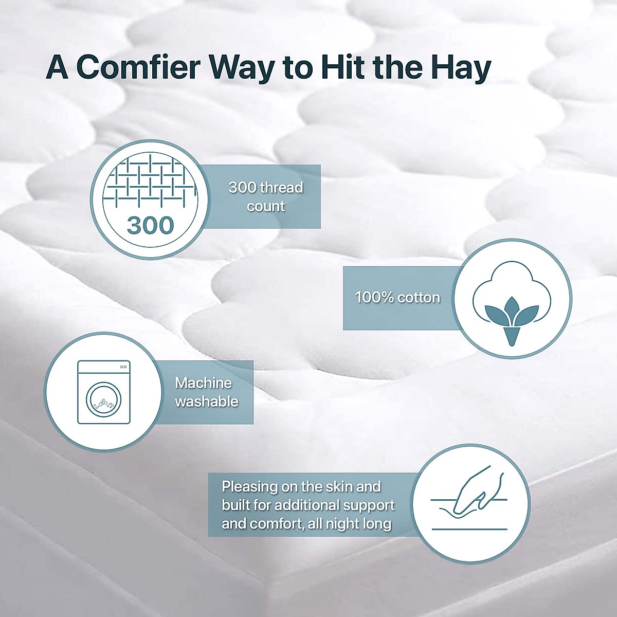 Allied Home Gel Fiber Filled Plush Mattress Topper - Mattress Cover 300TC Cotton Hotel Mattress Topper - Down-Alternative Mattress Pad California King - 72” x 84” x 2