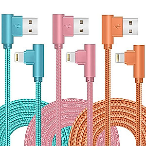 iPhone Charger, 3 Pack 10FT 90 Degree Charging Cable MFi Certified USB Lightning Cable Nylon Braided Fast Charging Cord Compatible for iPhone 14/13/12/11/X/Max/8/7/6/6S/5/5S/SE/Plus/iPad (10FT)