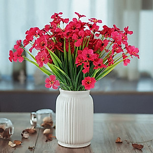 Artificial Outdoor Flowers Violet 24 Bundles UV Resistant Fake Plastic Faux Greenery Plants for Wedding Home Garden Porch Decoration (Fuschia)