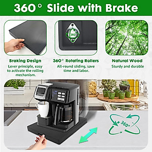 Sliding Tray for Coffee Maker - Appliance Slider 360° Rolling Tray With Wheels & Brake for Kitchen Countertop, Sliding Pull Out Mat for Ninja Air Fryer Coffee Pot Under the Cabinet (14"W ×17"D) Black