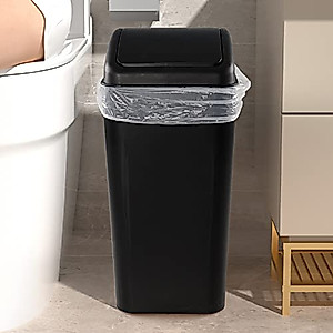 Bblina Plastic Swing Lid Trash Can, 16 Liter Waste Bin, Black, F