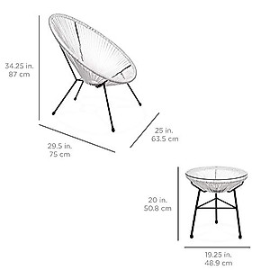 Best Choice Products 3-Piece Outdoor Acapulco All-Weather Patio Conversation Bistro Set w/Plastic Rope, Glass Top Table and 2 Chairs - White