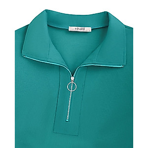 Vivilli Dressy Tops for Women Summer Blouses for Women 2024 Collared Shirt for Women Short Sleeve Shirts Womens Fashion Blouses Tops V Neck Drop Shoulder Polo Tee Shirts for Work Office Dark Green L