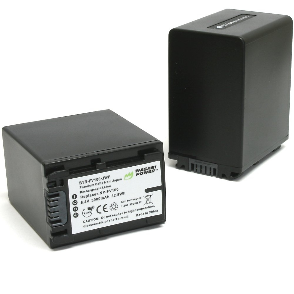 Wasabi Power Battery (2-Pack) and Charger for Sony NP-FV100 and Sony DCR-SR15, SR21, SR68, SR88, SX15, SX21, SX44, SX45, SX63, SX65, SX83, SX85, FDR-AX100, HDR-CX105, CX110, CX115, CX130, CX150, CX155, CX160, CX190, CX200, CX210, CX220, CX230, CX260V, CX2