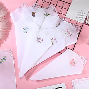 36 Pieces Women Floral Handkerchiefs Embroidered Flower Handkerchief with Lace Cotton Hankies Bulk Ladies Hankies for Women
