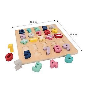 LEO & FRIENDS: Wooden Chunky Number Math Puzzle - 26pc, Colorful Play & Learn Toy, 0-9, Addition-Subtraction-Multiplication- Division, Kids Ages 3+