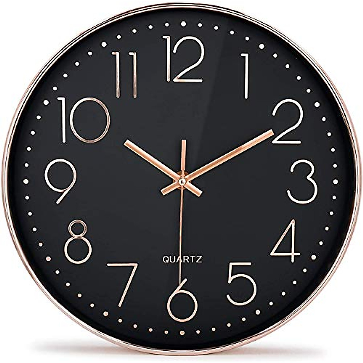 JINMA 12 Inch Modern Wall Clock Silent Non Ticking Easy to Read Decorative Wall Clocks for Living Room Decor Home Office Kitche (Black Rose Gold)