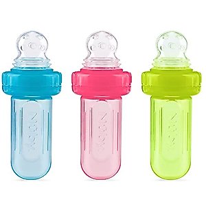 Nuby EZ Squee-Z Silicone Self Feeding Baby Food Dispenser, 1 Count (Pack of 1) - Aqua/Pink/Green, Colors May Vary