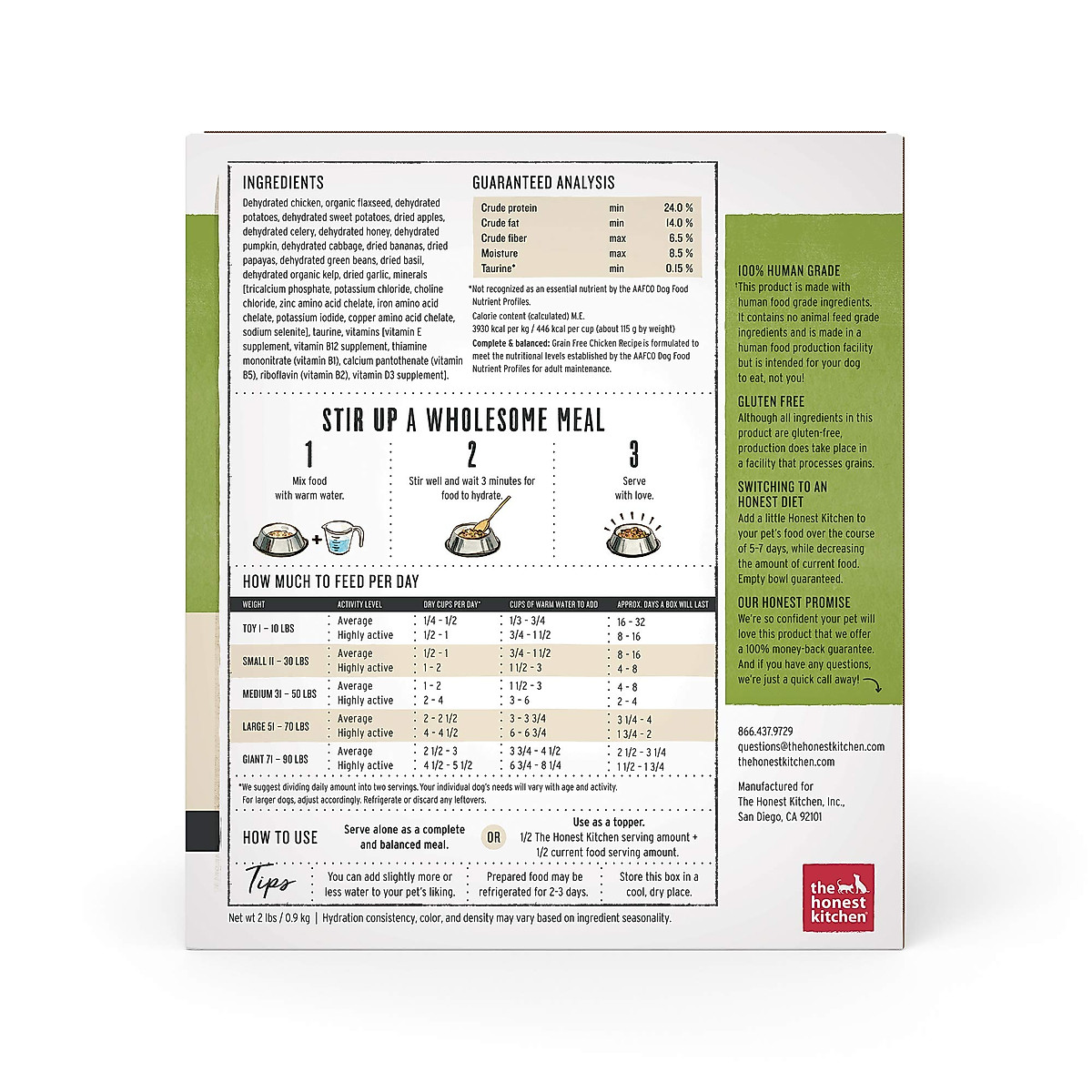 The Honest Kitchen Human Grade Dehydrated Grain Free Dog Food – Complete Meal or Dog Food Topper – Chicken 2 lb (makes 8 lbs)