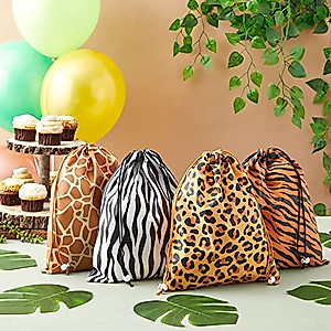BLUE PANDA Drawstring Bags for Kids Birthday Safari Jungle Party (10x12 In, 12 Pack)