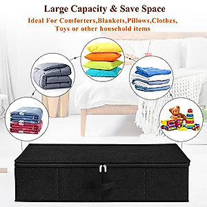Punemi Under Bed Storage, 2 Pack Underbed Storage Container Bags With Lid, Foldable Sturdy Clothes Storage Drawer Organizer W/ 3 Handles, Ultra Thick Fabric Blanket Shoe Storage Box, 30x15x6.7inch, Black