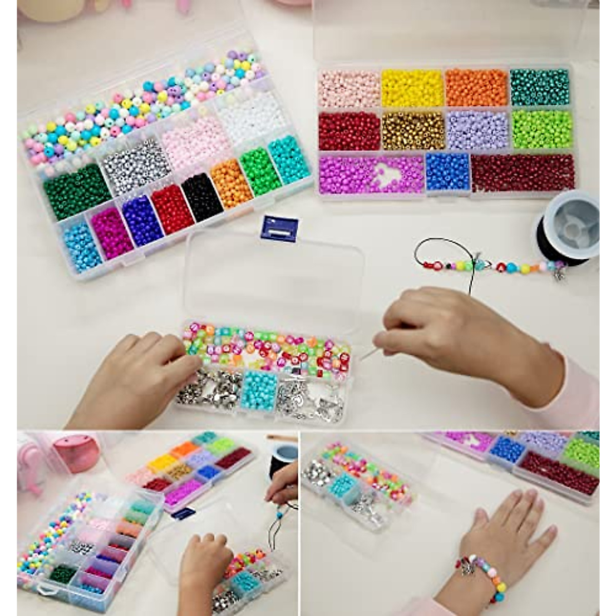 Ginsco 4 Pack Clear Plastic Adjustable Divider Organizer Multifunction Box Storage Container Set for Beads Earrings Jewelry DIY Crafts Loom Bands Office supplies Fishing Tackle Hand Tool