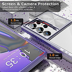 SQMCase for Samsung Galaxy S23 Ultra Case with Slide Camera Cover, Clear Slim Fit Shockproof Protective Camera Cover Protection Case for S23 Ultra 5G 6.8 inch 2023(Purple)