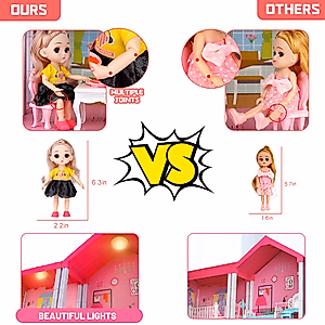 Elf Lab Dollhouse Building Toys, Princess Doll House, Playset with Lights, Furniture, Accessories and Dolls, Cottage Pretend Doll House Set, Creative Present for Girls Toddlers (4 Rooms)