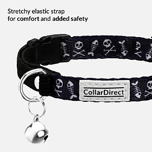 CollarDirect Skull Cat Collar Breakaway with Bell Pack of 2 PCS, Adjustable Kitten Collar for Cats Safety Elastic Strap Black Pink Orange Green Blue Red (Red-Black)