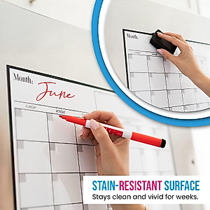 Magnetic Dry Erase Calendar and Chores Chart Bundle for Fridge: 2 Boards Included 17x12" - 6 Fine Tip Markers and Large Eraser with Magnets | Magnetic Chore Chart - Chore Board for Kids and Adults