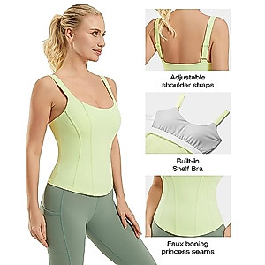 Workout Tops for Women Corset Yoga Tops Atheltic Camisole Tank Top with Built-in Bra White Jade