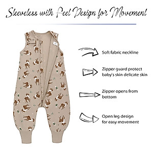 Baby Sleep Sack with Legs, TOG 0.5 Sleeveless Baby Sleeping Bag, Soft Footless Wearable Blanket Baby, 100% Cotton Sleeper Sack for Toddler Baby Boys Girls(Apricot, Deer, M(2T-3T))