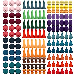 Large Set Full Rainbow Color Style Wooden Loose Parts Sensory Play Toys, Rainbow Mandala Loose Parts 7 Shapes, 27 Colors, Rainbow Stacker Nesting Toys Parts (162 PCS)…