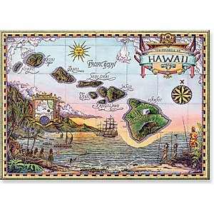 Hawaiian Art Collectible Refrigerator Magnet - Map of Old Hawaii