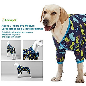 LovinPet Dog Clothing for Large Dogs: Dinosaur in The Jungle Print, Lightweight Stretchy Knit Pullover Puppy Pajamas, Large Dog Onesie. Large Breed Dog Jammies, Pet PJ's/XXL