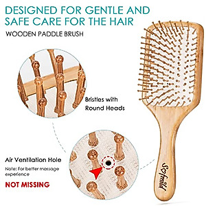 Hair Brush-Natural Wooden Bamboo Brush and Wooden Comb Set Paddle Hairbrush for Women Men and Kids Make Thick Curly Hair Health and Massage Scalp