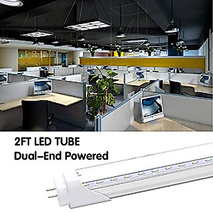 T8 T10 T12 2FT LED Light Tube - 8W LED Replacement for 24 inch Fluorescent Bulb, 20W Equivalent, 1120Lm, 5000K Daylight White, Ballast Bypass, Dual-End Powered, Clear Cover (Pack of 4)