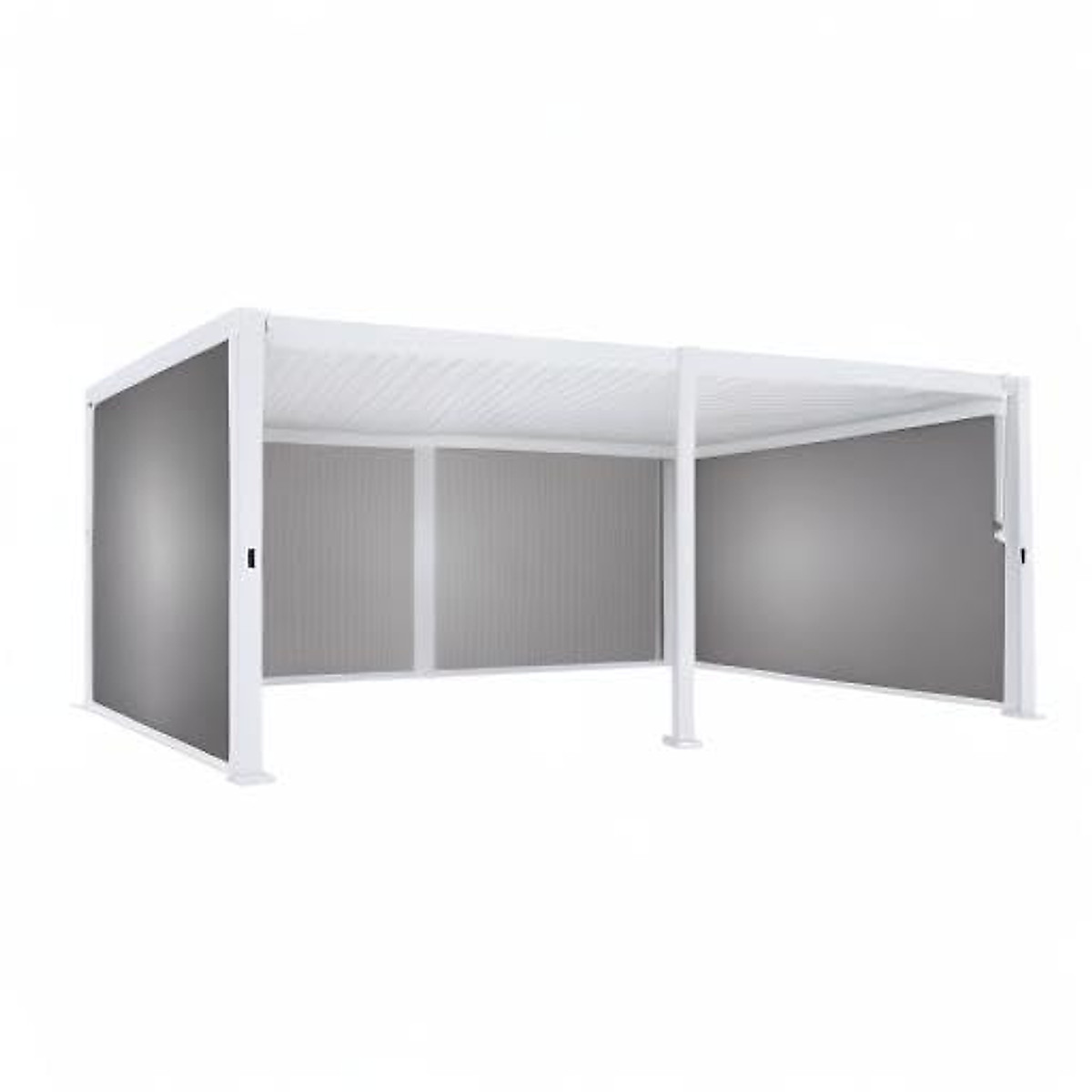 Gardesol 10×20 FT Aluminum Louvered Pergola Hardtop Adjustable Rainproof Gazebo with 4pcs 10FT Pull Down Privacy Screen Side Shade for Outdoor Patio Garden Deck Yard (White)