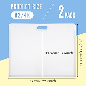 Chinco 2 Pieces Plastic Art Portfolio Large Art Portfolio Folder for Artwork Art Portfolio Case with Handles Waterproof Art Storage for Kids Teachers Artwork Keepsakes Poster(4 K)