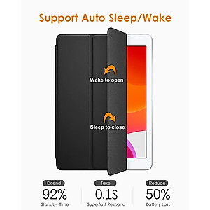 DTTO for iPad 9th/ 8th/ 7th Generation 10.2 Case, Lightweight Soft TPU Back for iPad 10.2 Inch (2021/2020/2019) [Auto Wake/Sleep + Trifold Stand] - Black