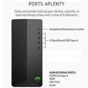 HP Pavilion Tower Desktop Computer, Octa-Core AMD Ryzen 7 5700G (Beat i7-11700K), 4GB DDR4 RAM, 256GB PCIe SSD, WiFi 6, Bluetooth, RJ-45, HDMI, VGA, Keyboard and Mouse, Windows 11 Pro, WE/PGPY