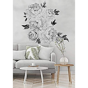 Murwall Floral Peony Wall Decal Black and White Florals Removable Peel and Stick Monochrome Flower Bouqet Wall Sticker Livingroom Entryway