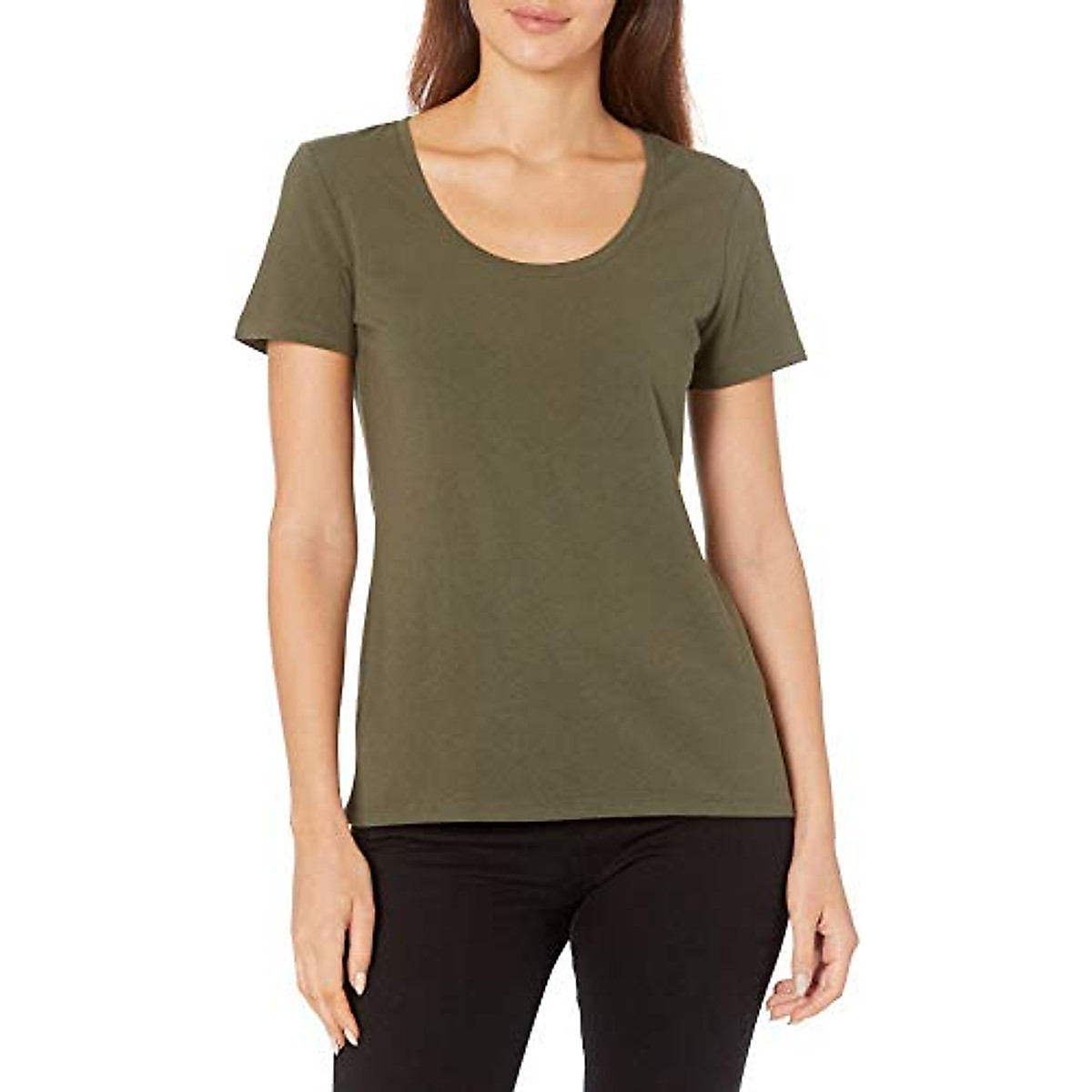 Amazon Essentials Women's Classic-Fit Short-Sleeve Scoop Neck T-Shirt (Available in Plus Size), Pack of 2, Dark Olive/Black, XX-Large