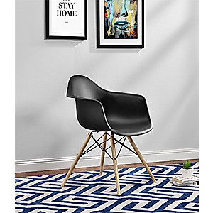 DHP C013701 Mid Century Modern Chair with Molded Arms and Wood Legs, Black