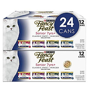 Purina Fancy Feast High Protein Senior Wet Cat Food Variety Pack, Senior 7+ Chicken, Beef & Tuna Feasts - (2 Packs of 12) 3 oz. Cans