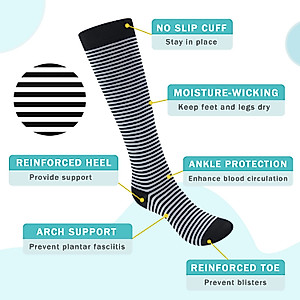 Compression Socks for Women & Men 20-30mmgh Knee High Socks for Running Nurse Travel 4-Pairs Striped Polka Dot