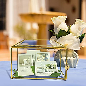 12.6 x 5.9 x 9.0inch Gold Wedding Glass Card Box with Lock and Slot - Wedding Envelope Card Holder for Reception Clear Lock Box with Key Wedding Gold Glass Card Holder Handmade Vintage Wedding Card Box